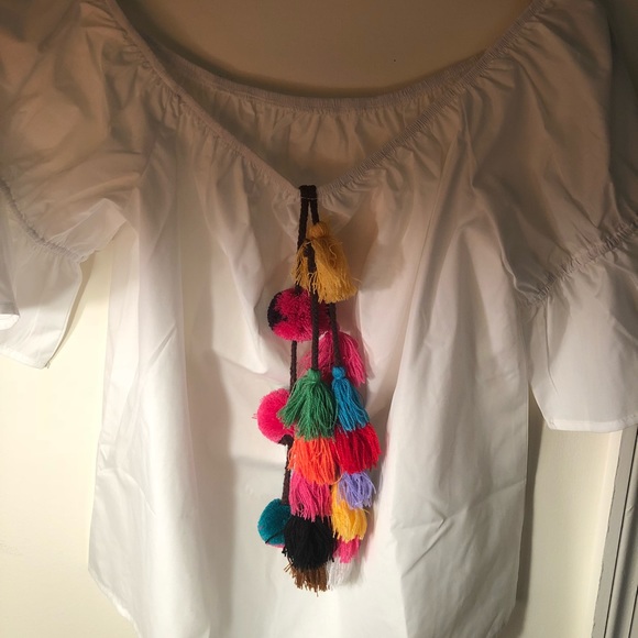 SHEIN | Tops | Nwot Shein Resort Blouse With Amazing Pom Poms L | Poshmark